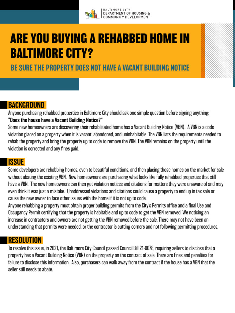 Vacant Building Notice Fact Sheet For Awareness Messaging | PDF