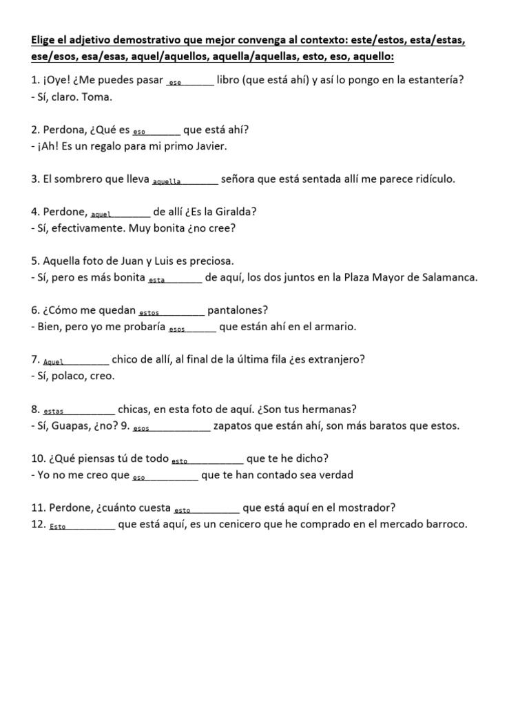 Demostrativos Ejercicios | PDF