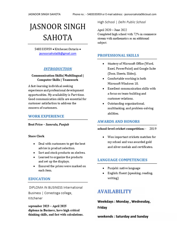 Jasnoor Singh Sahota: Professional Skills | PDF | Computing | Software