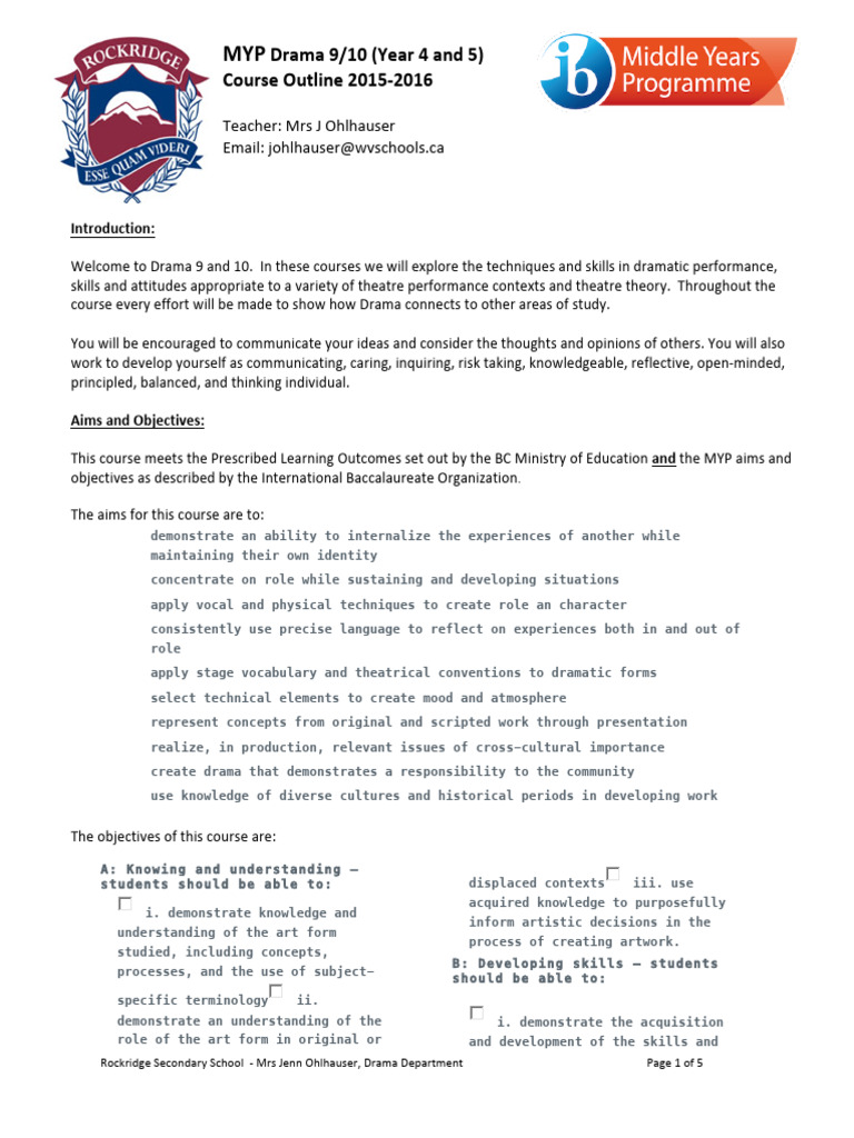 Drama 9 10 MYP Coure Outline | PDF
