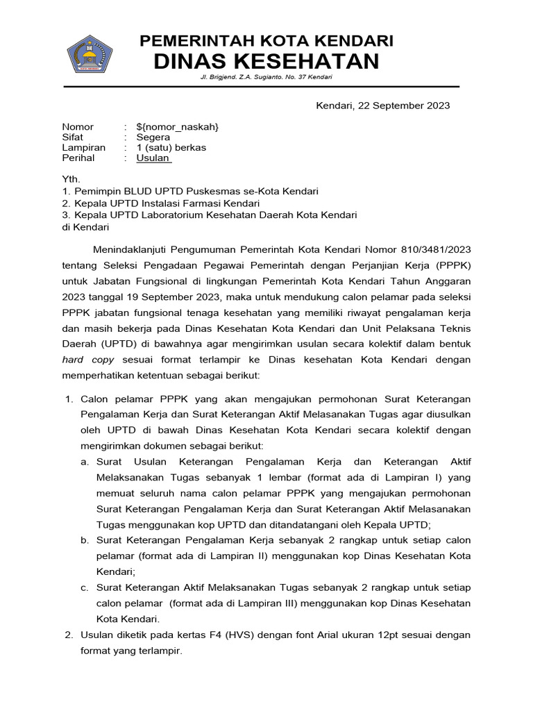 Surat Pemberitahuan Pengusulan PPPK | PDF