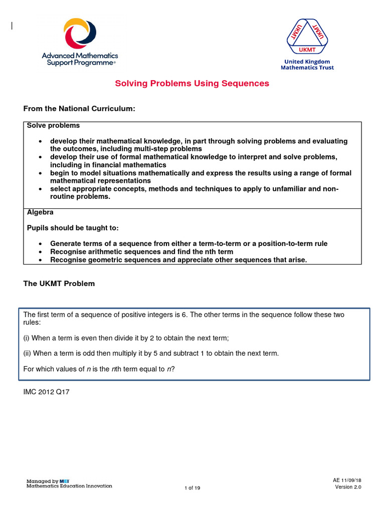 Solving Problems Using Sequences | PDF
