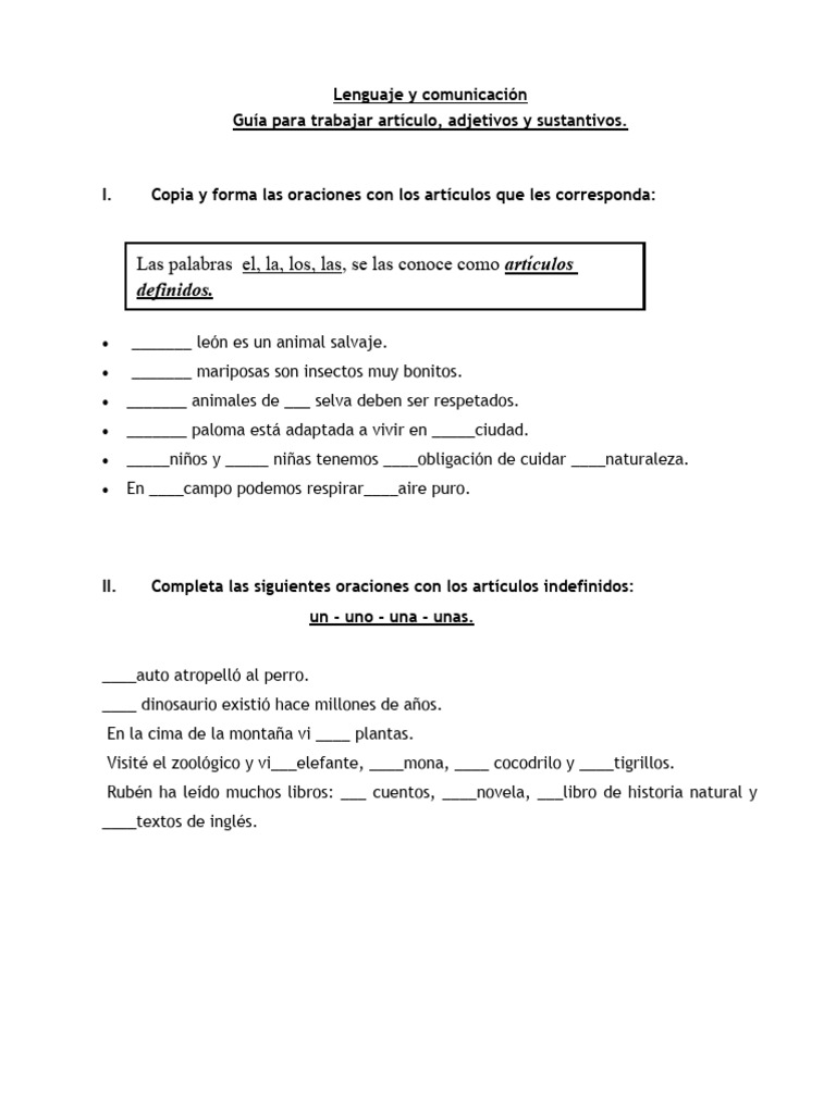 Articulos, Adjetivos y Sustantivos | PDF