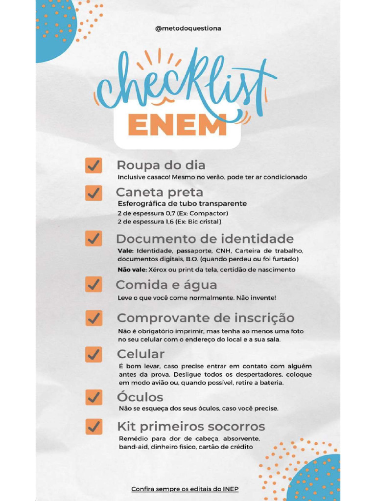 Checklist Bombastico e Necessáriopara o Enem | PDF