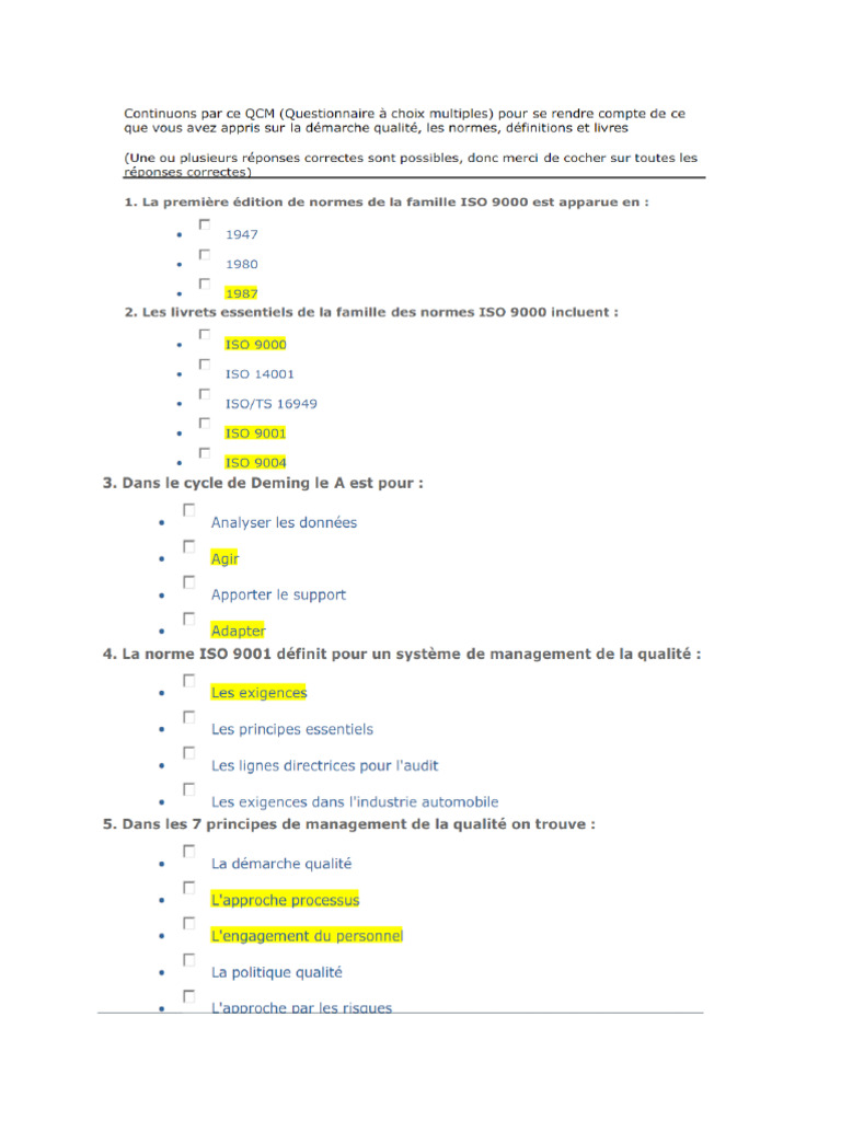 QCM Qualite | PDF
