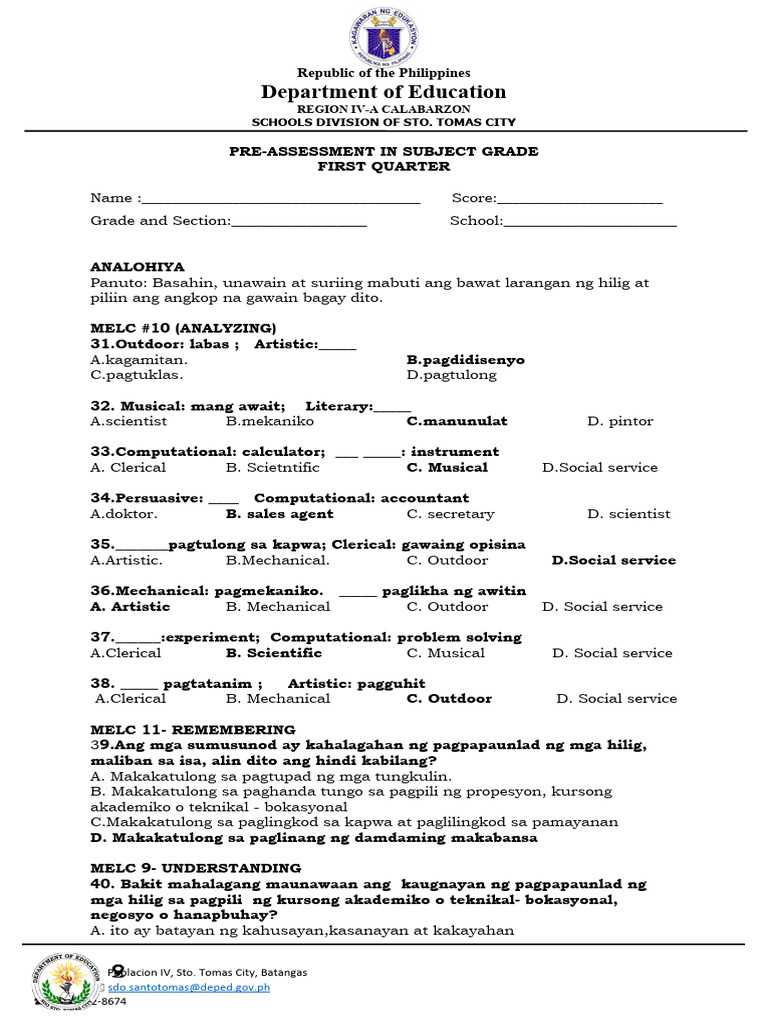 MELC 9-12-TEST-PAPER-TEMPLATE | PDF