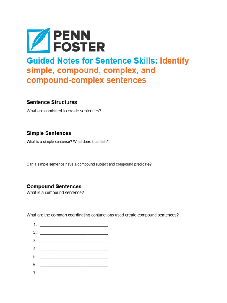 Guided Notes - Identify Sentences | PDF