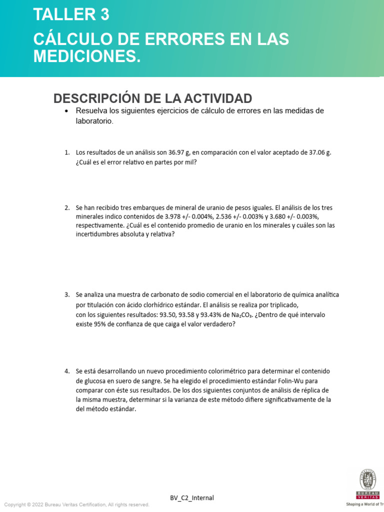Taller 3 Cálculo de Errores en Las Mediciones | PDF