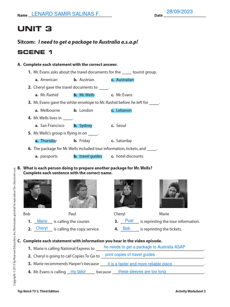 UNIT 03 TV Activity Worksheets | PDF