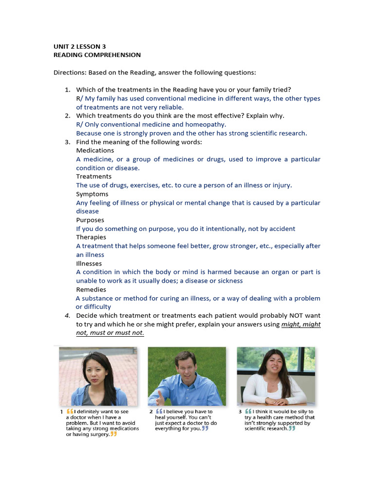 Unit 2 Lesson 3 Reading Comprehension | PDF