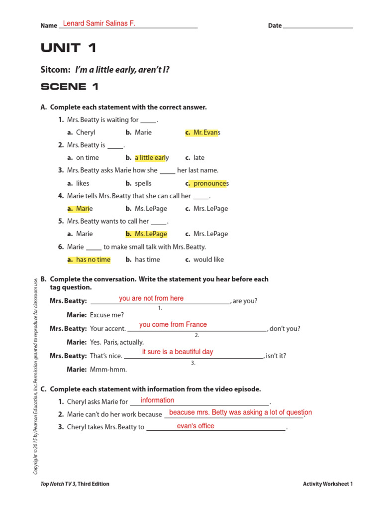 UNIT 1 Top Notch TV | PDF