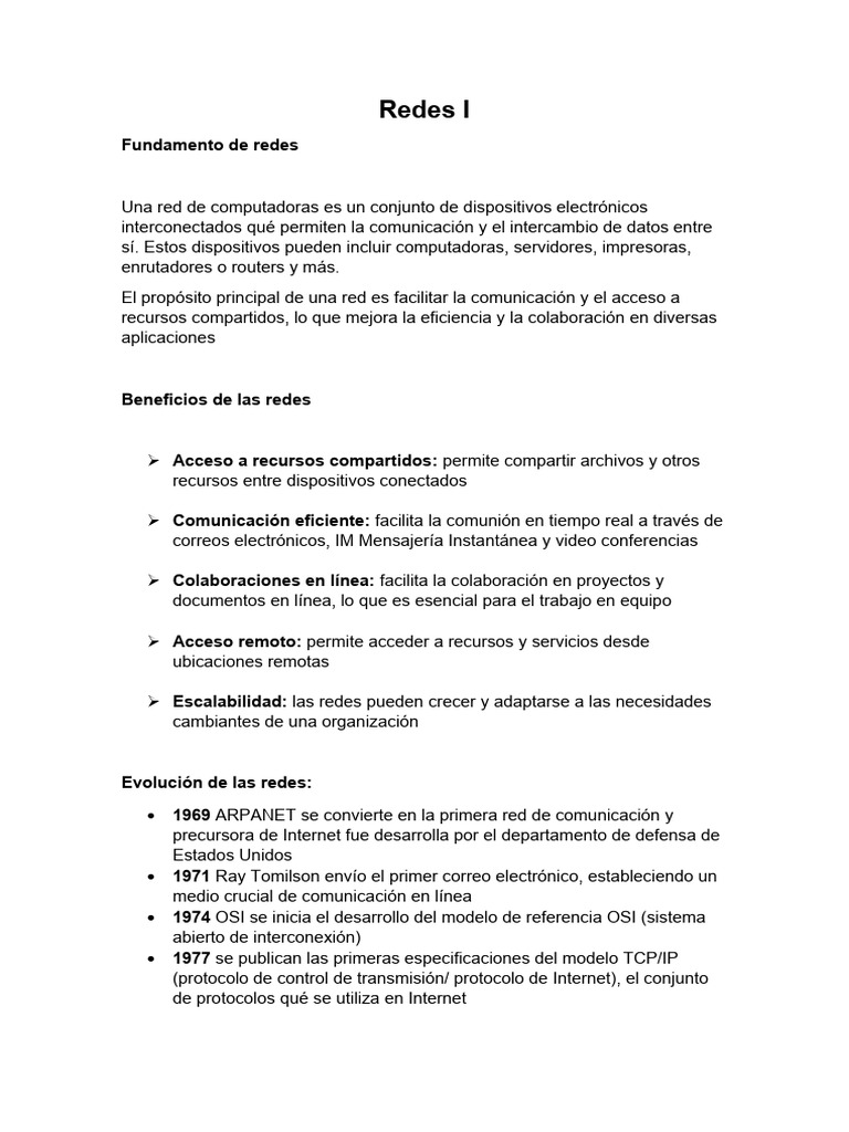 Redes I-Contenido de Clase (1) | PDF | Red de computadoras | Modelo osi