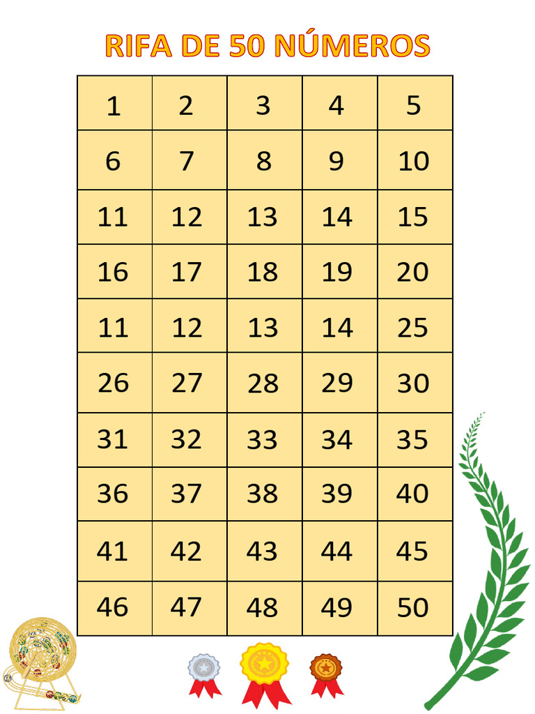 Hoja de Rifa de 50 Numeros para Imprimir | PDF