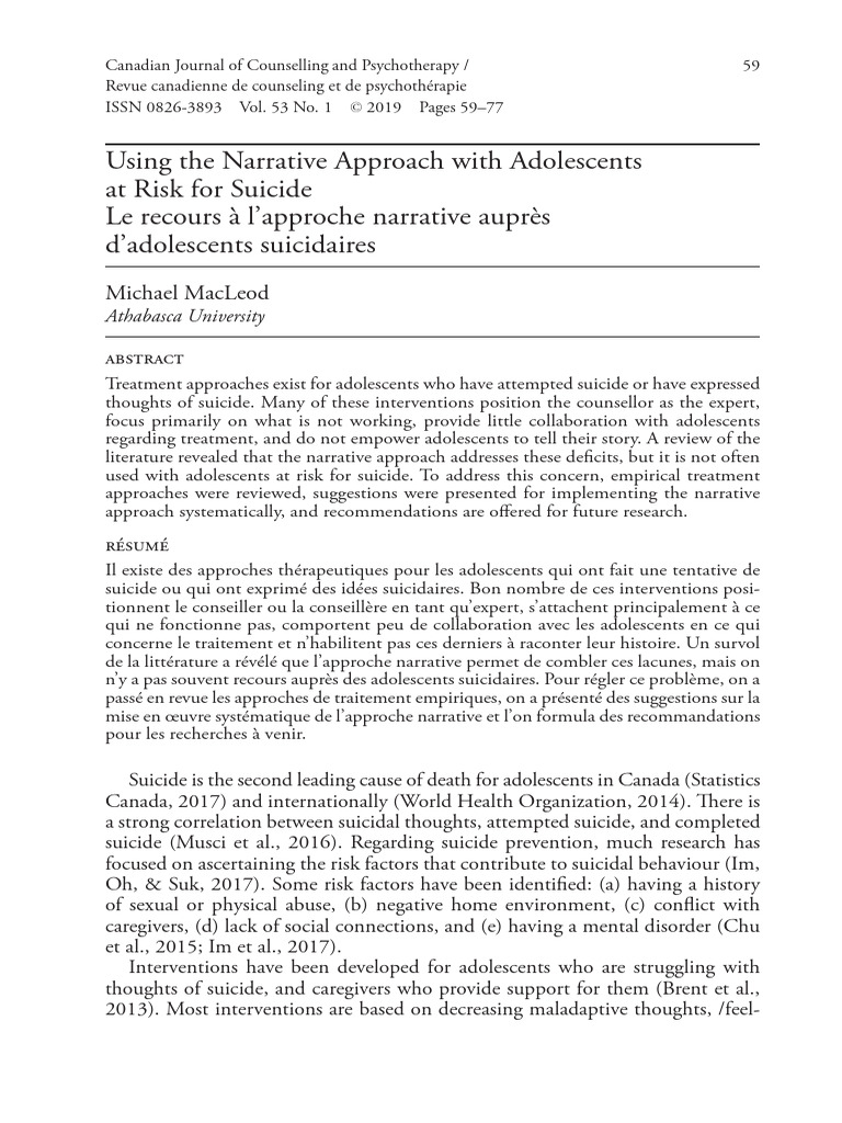 Using The Narrative Approach With Adolescents Risk of Suicide | PDF