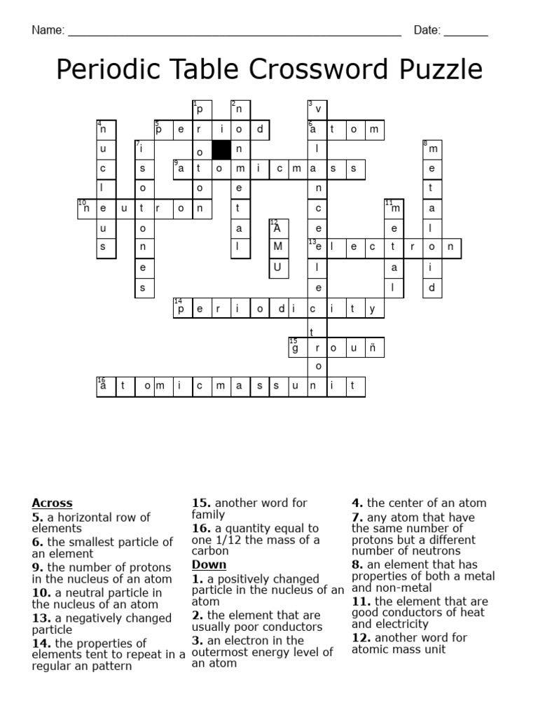 Periodic Table Crossword Puzzle | PDF