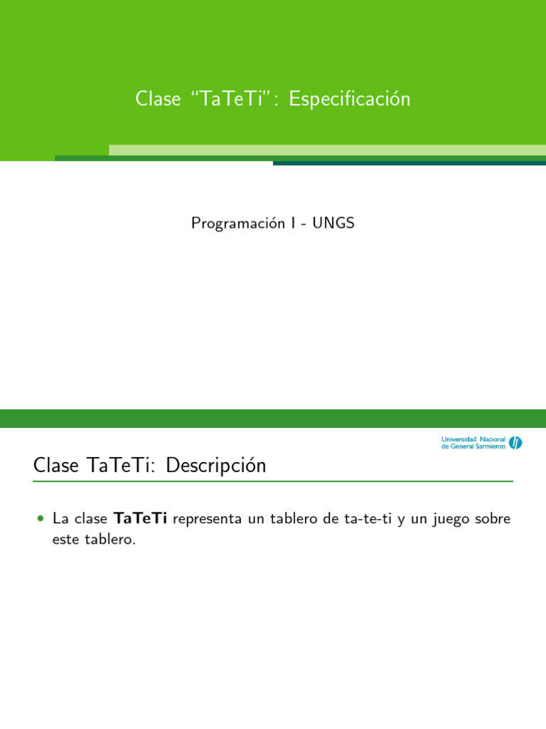 Clase TaTeTi: Tablero y Métodos del Juego | PDF | Programación de ...
