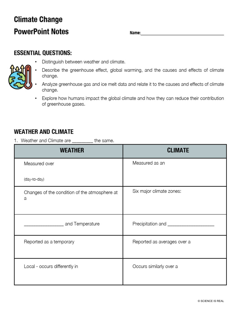 Handout for Climate Change PowerPoint Notes | PDF
