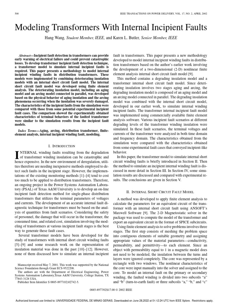 Modeling Incipient Faults in Transformers | PDF | Transformer | Dielectric