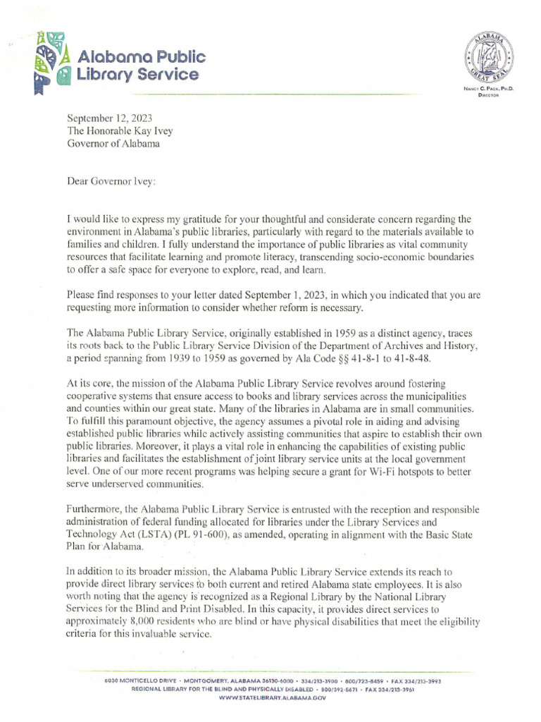 Dr. Nancy Pack Response To Gov. Kay Ivey | PDF