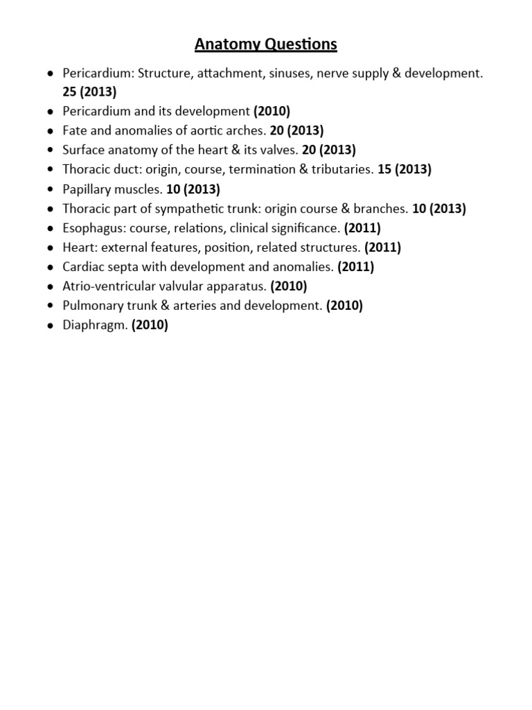 Anatomy Questions | PDF