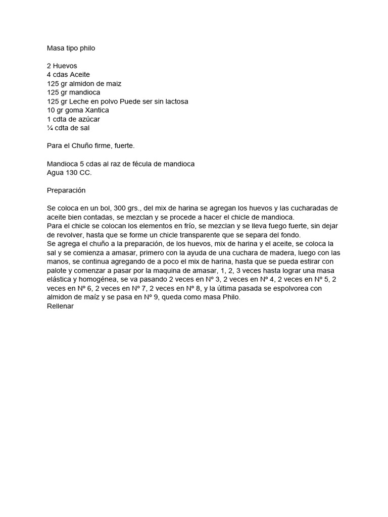 Masa Philo Sin Gluten: Receta Fácil | PDF