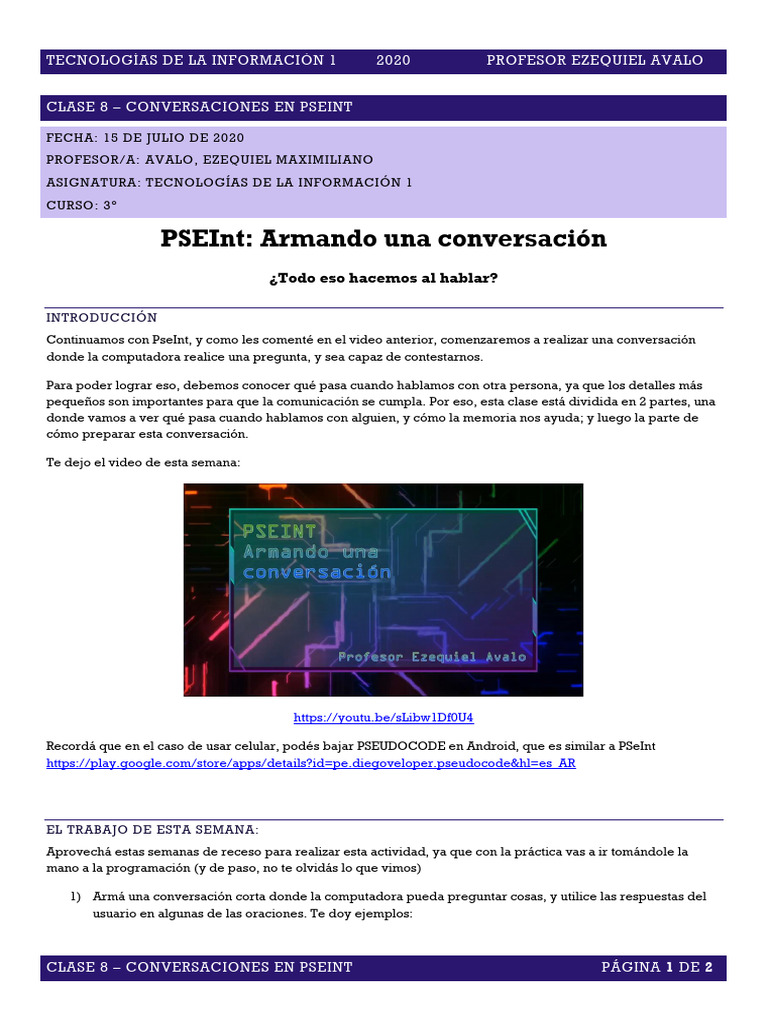 Clase 8 - Conversaciones en PseInt | PDF