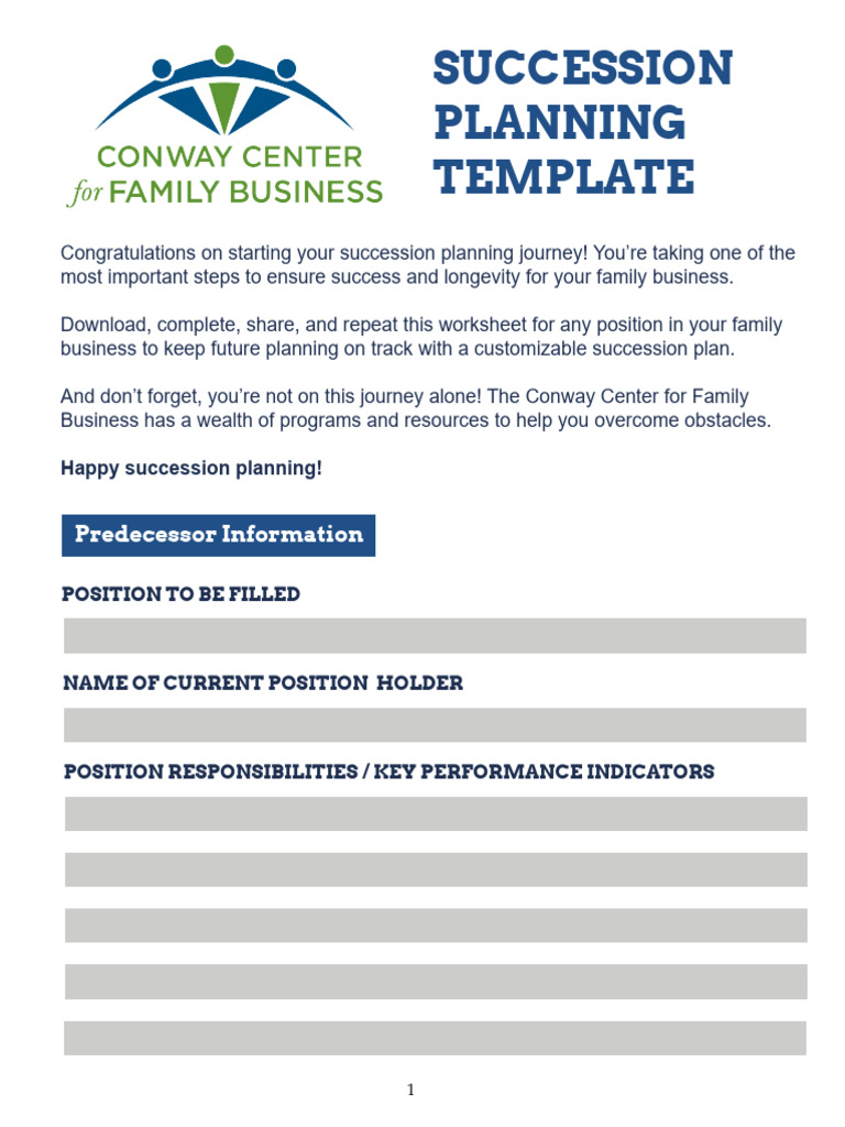 Conway Center For Family Business Succession Planning Template | PDF