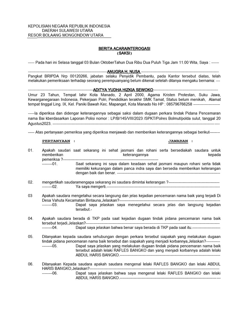 Bap Polisi Aditya | PDF