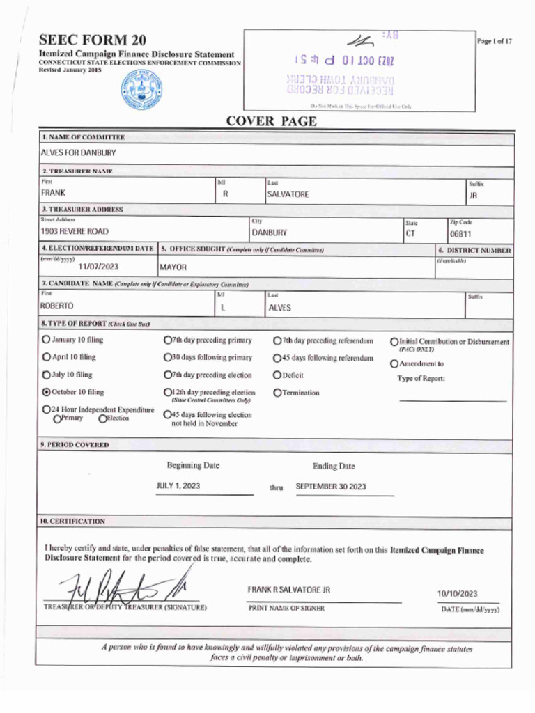 Alves For Danbury SEEC 20 October 10 2023 | PDF