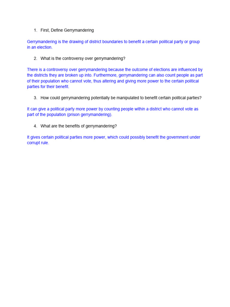 Gerrymandering and Redistricting - Alyssa Burris | PDF