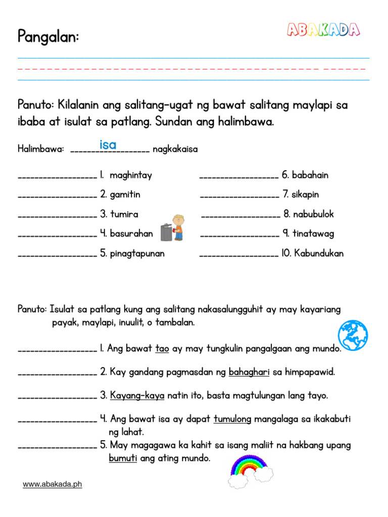 Kayarian NG Mga Salita Worksheet 1 | PDF