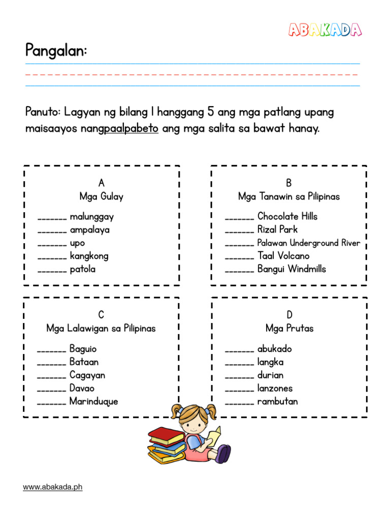 Pagsasayos Ng Paalpabeto Worksheet 2 | PDF