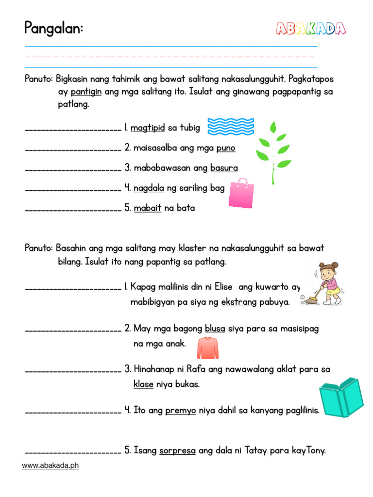 Pantig Worksheet Fil 1 | PDF