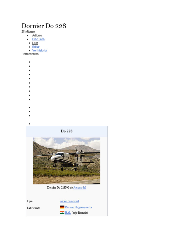 Características del Dornier Do 228 | PDF | Configuraciones de ala ...