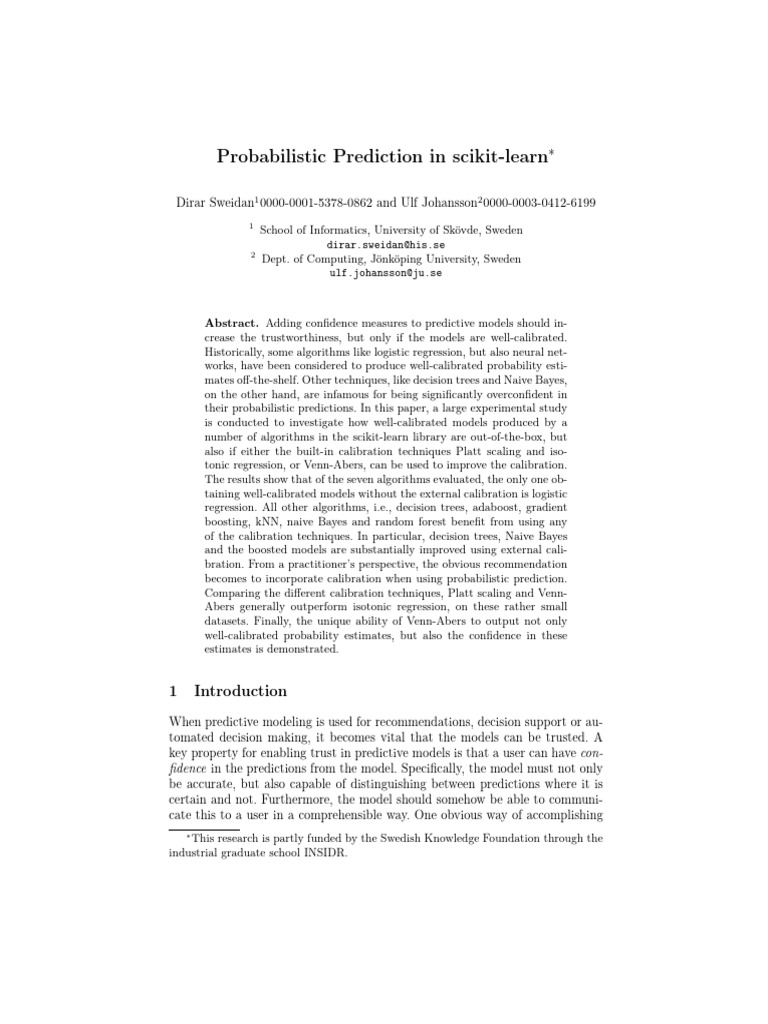 Probabilistic Prediction in Scikit-Learn | PDF