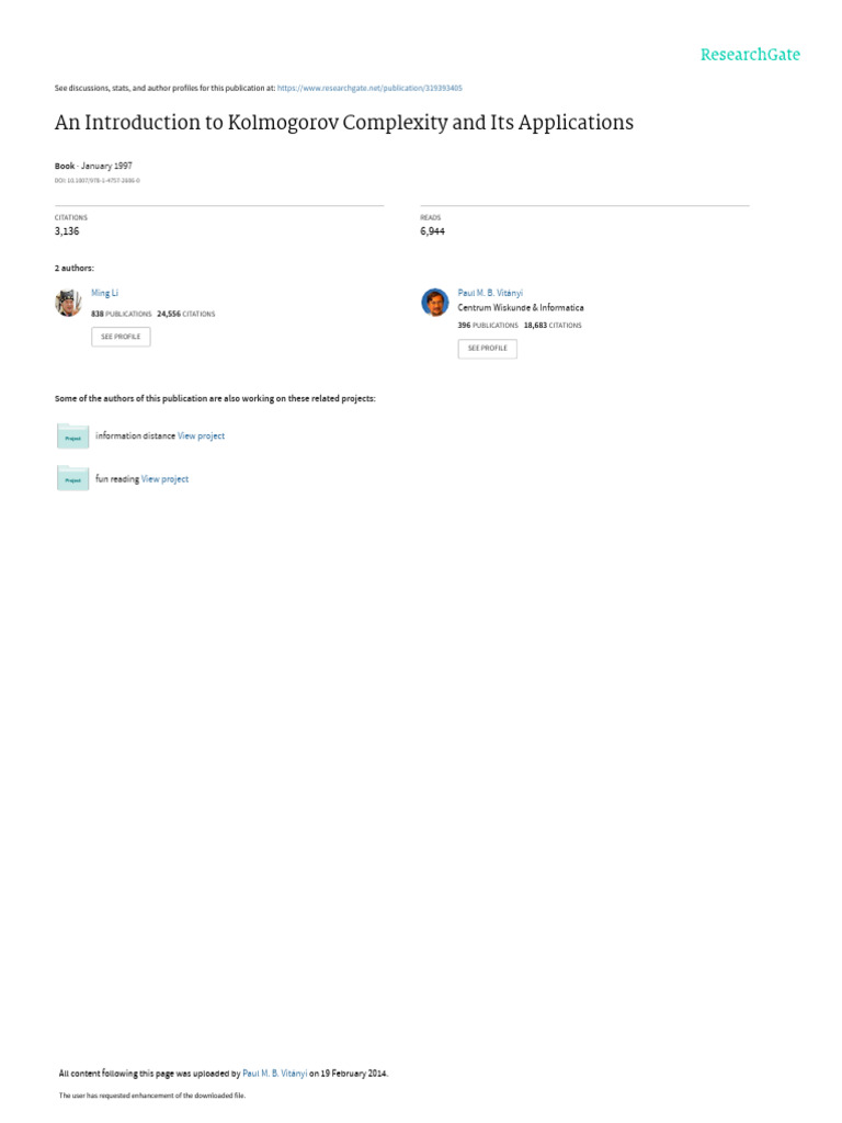 An Introduction To Kolmogorov Complexity and Its A | PDF