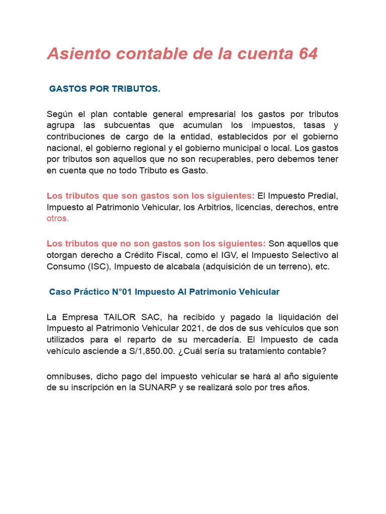 Asientos Contables de la Cuenta 64 | PDF | Impuestos | Contabilidad