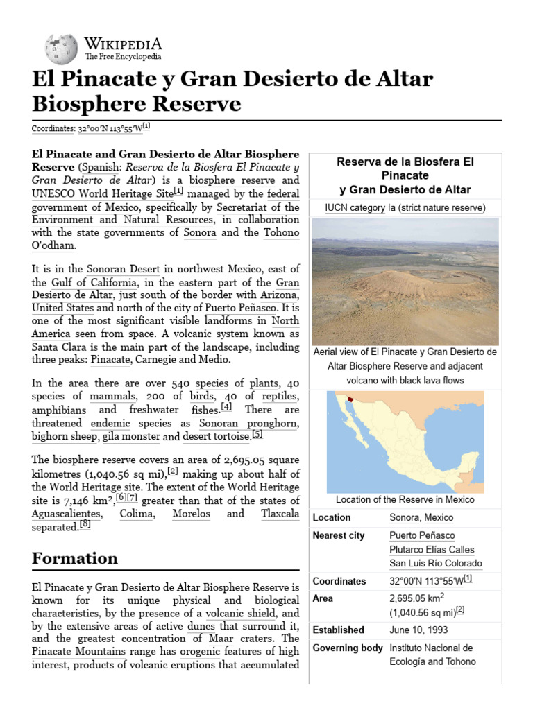 El Pinacate Biosphere Reserve Overview | PDF | Earth Sciences