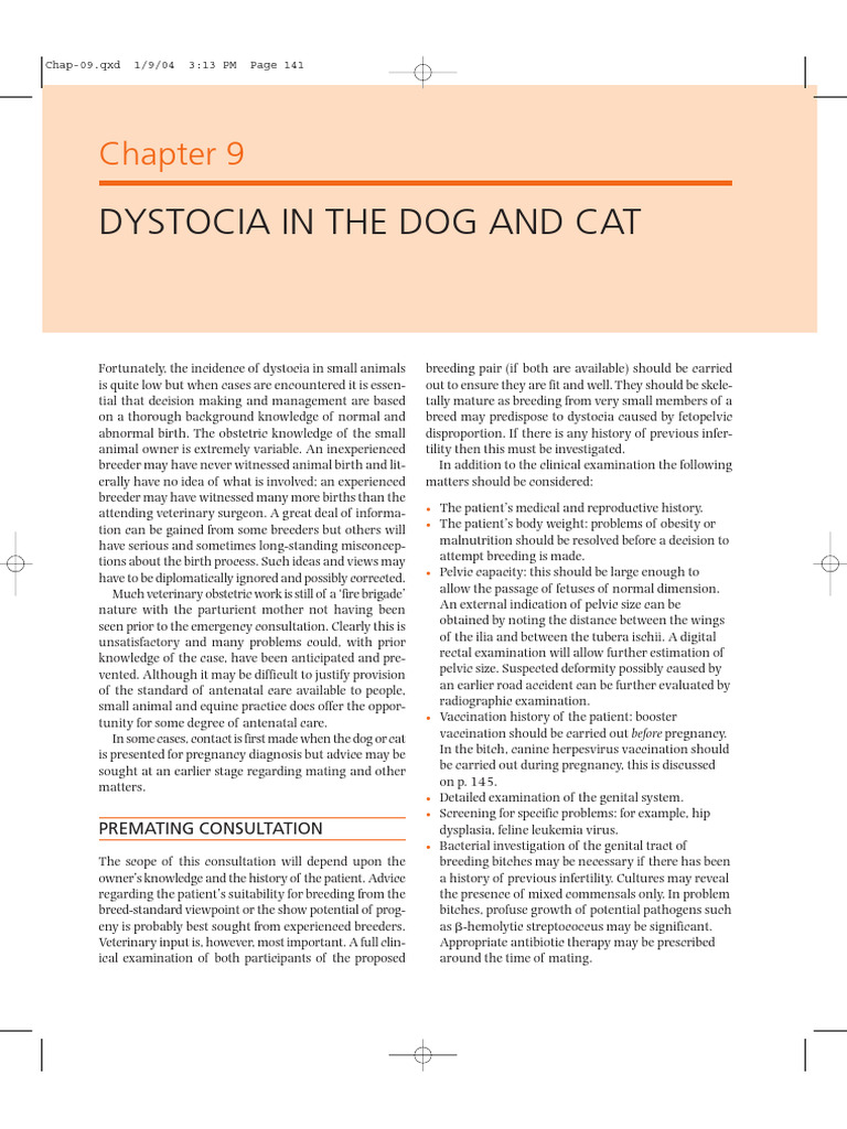 Dystocia in The Dog and Cat: Premating Consultation | PDF