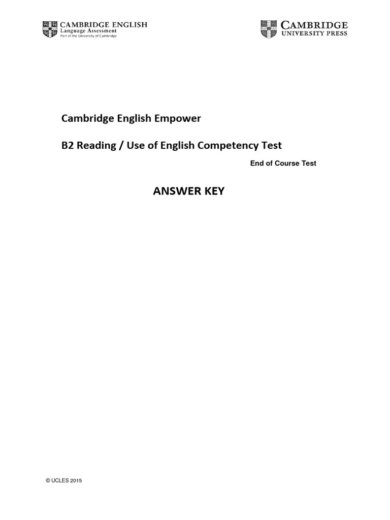 Reading Test Answer Key | PDF