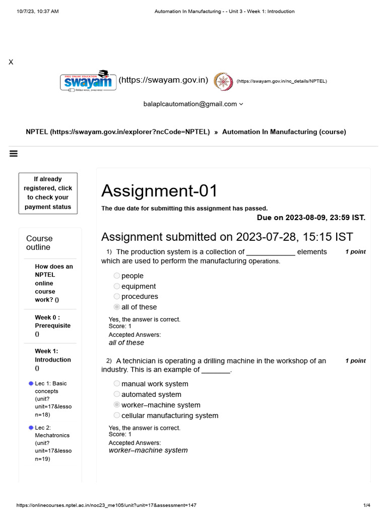 Automation in Manufacturing - Unit 3 - Week 1 - Introduction | PDF ...