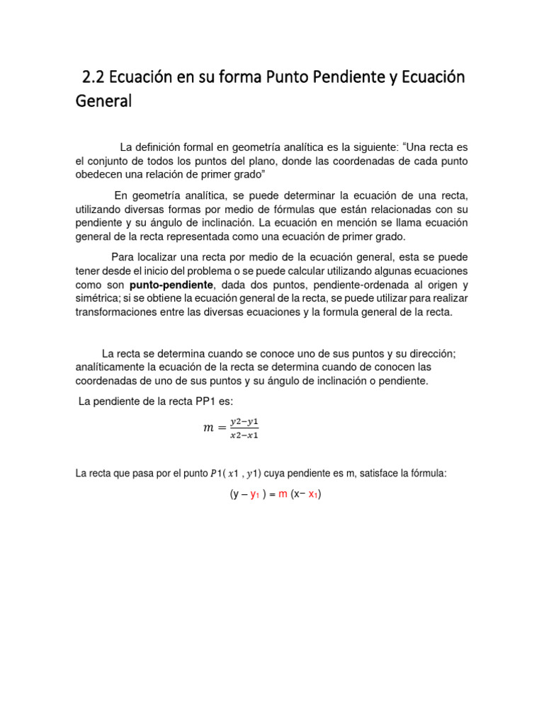 2.2 Ecuacion de La Recta Punto-Pendiente | PDF