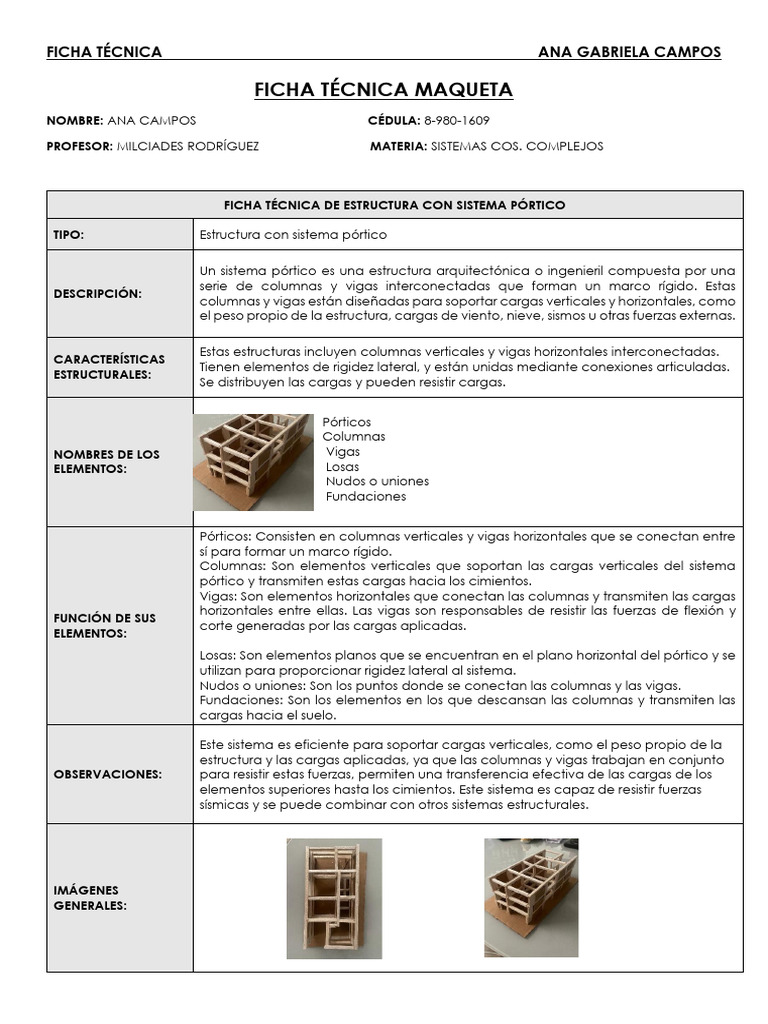 Ficha Técnica Maqueta Final | PDF | Viga (Estructura) | Fundación (Ingeniería)