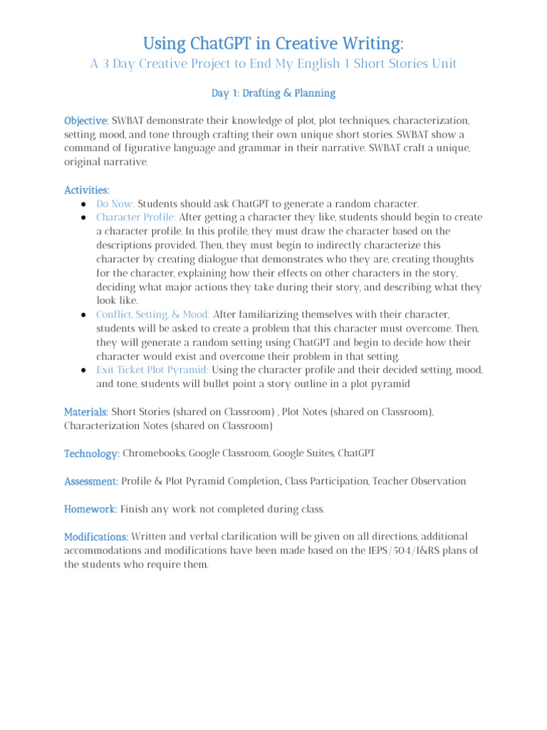 using chatgpt in creative writing | PDF | Plot (Narrative ...