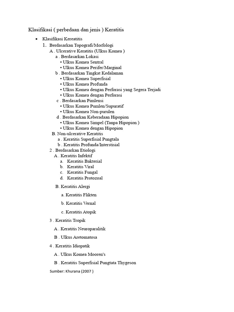 Klasifikasi Perbedaan Dan Jenis Keratitis | PDF