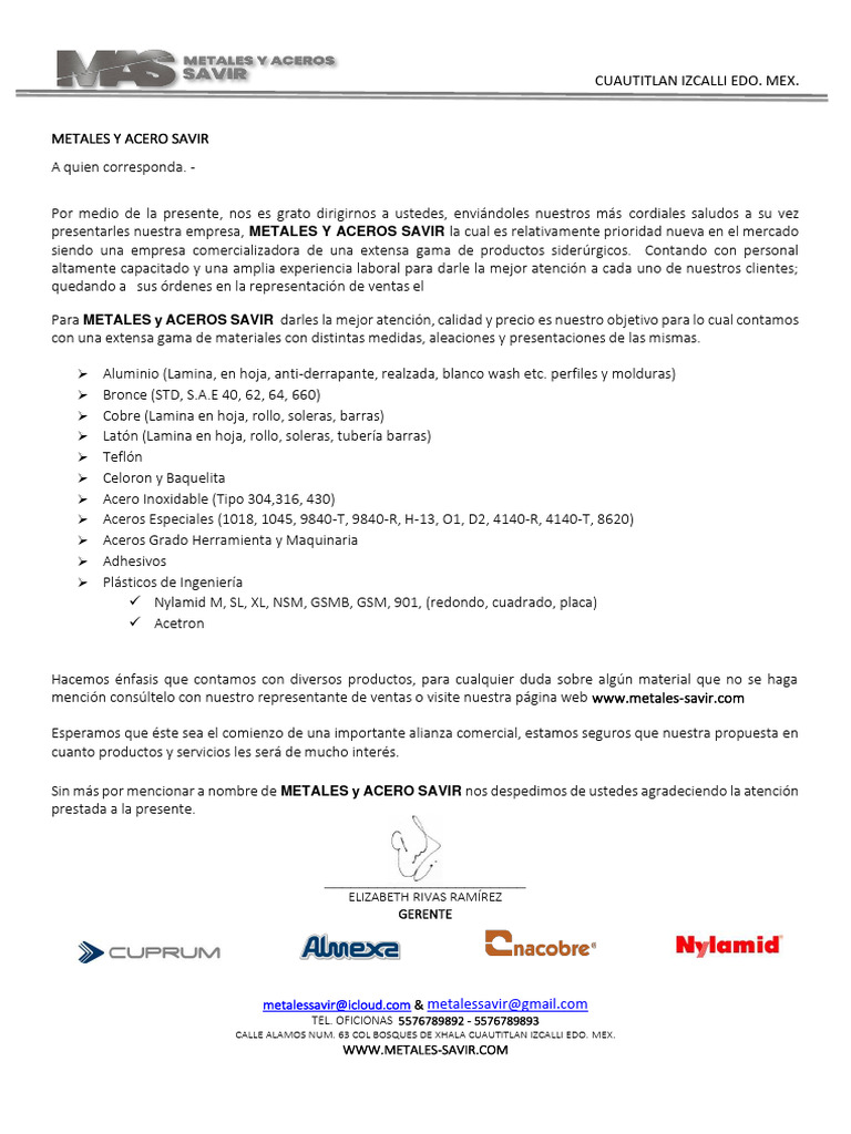 Carta de Presentacion | PDF | Ciencias fisicas | Química