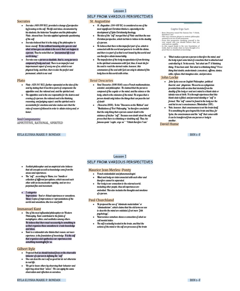 Uts Lesson 1 | PDF | Soul | Philosophy Of Self