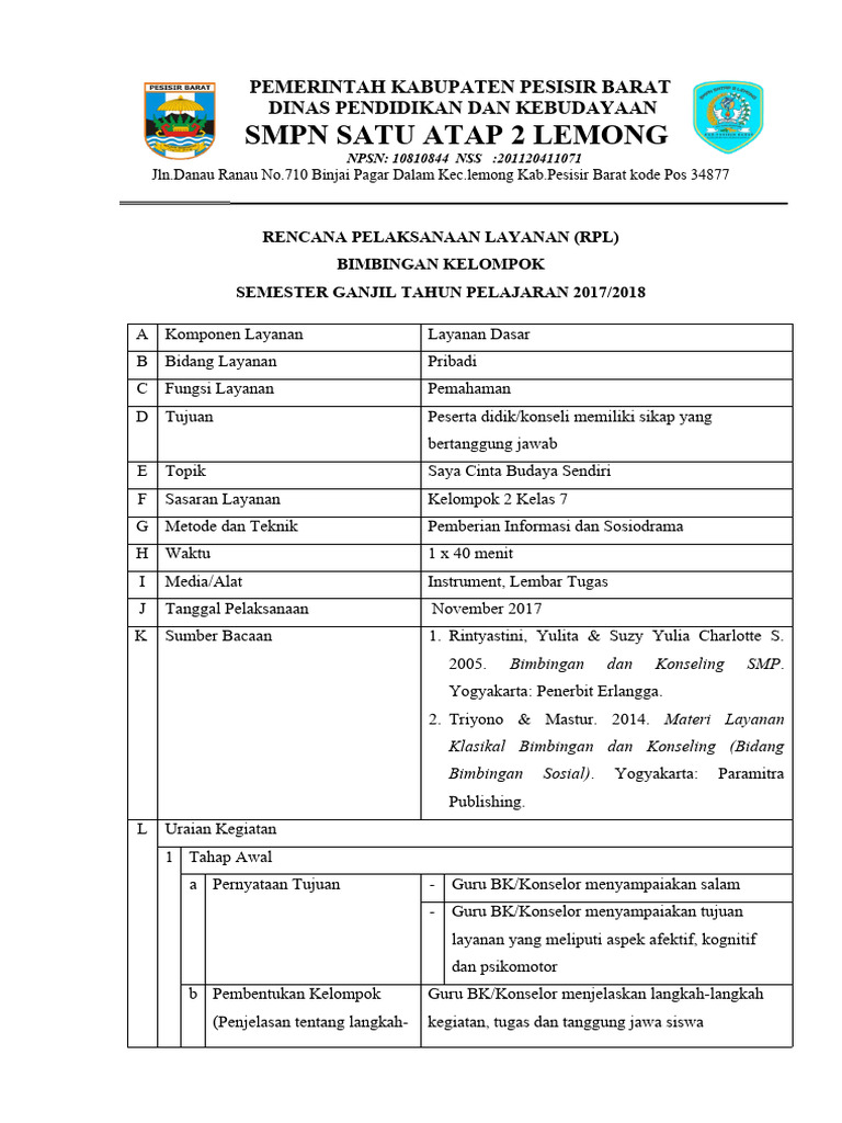 RPL BIMBINGAN KELOMPOK (Saya Cinta Budaya Sendiri) | PDF