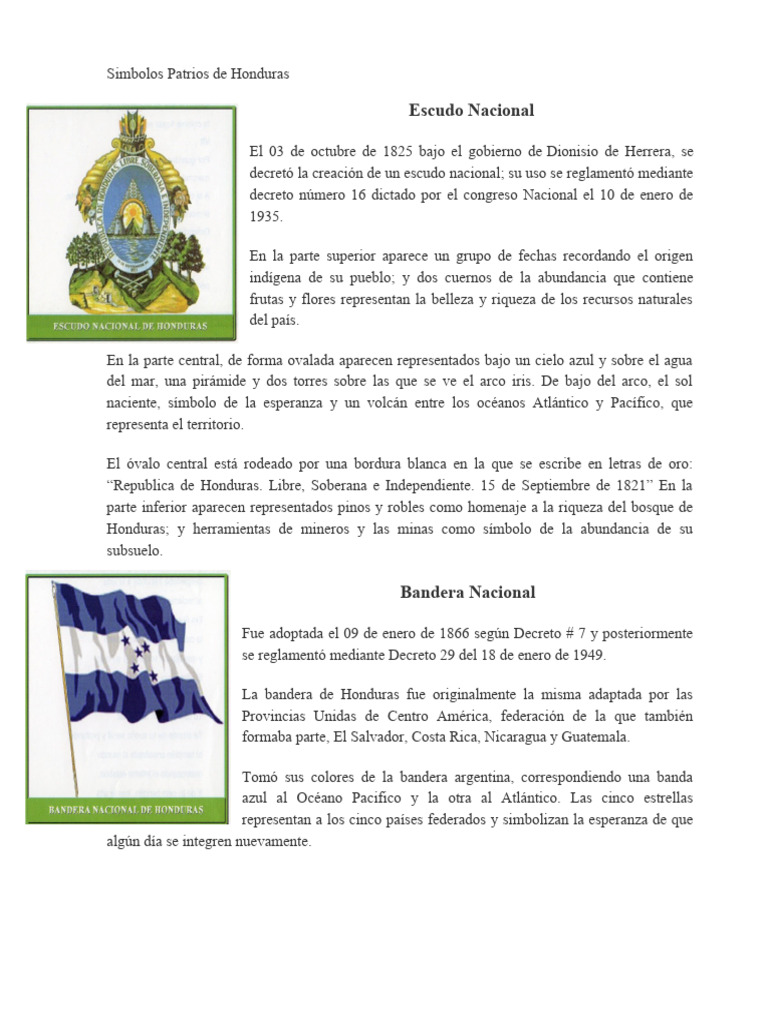Simbolos Patrios de Honduras | PDF | Honduras