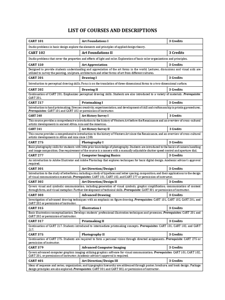 LIST OF COURSES AND DESCRIPTIONS Undergraduate 2018 2020 | PDF